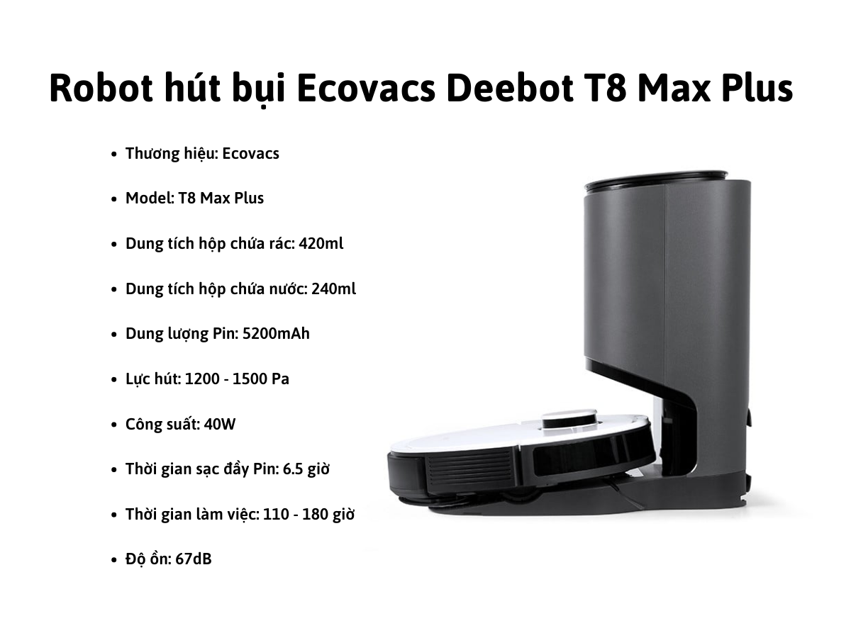 Robot hút bụi Ecovacs Deebot Ozmo T8 Max Plus